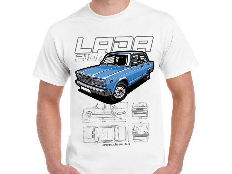 LADA 2107 CARTOON férfi póló, fehér